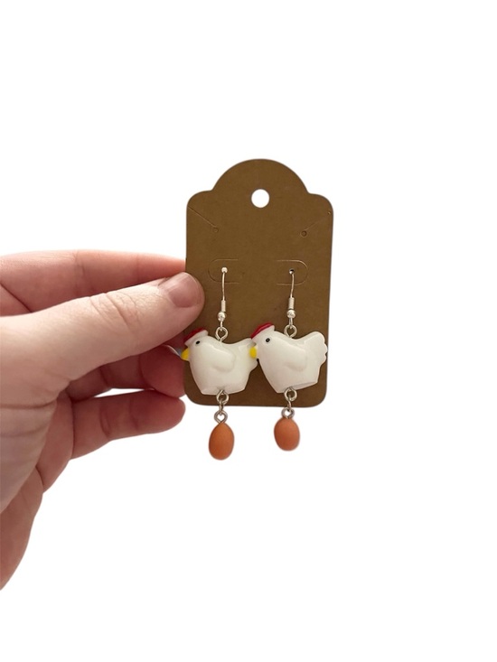 Handmade | Jewelry | White Chicken Drop Egg Dangle Earrings | Poshmark
